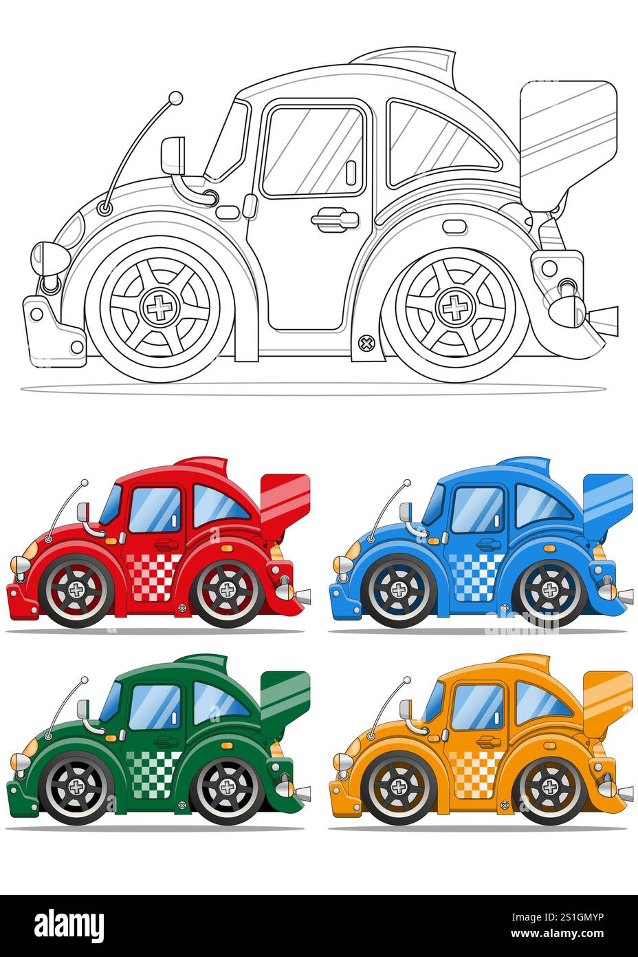 Racing car. Coloring. Side view. Isolated on white background. Vector ...