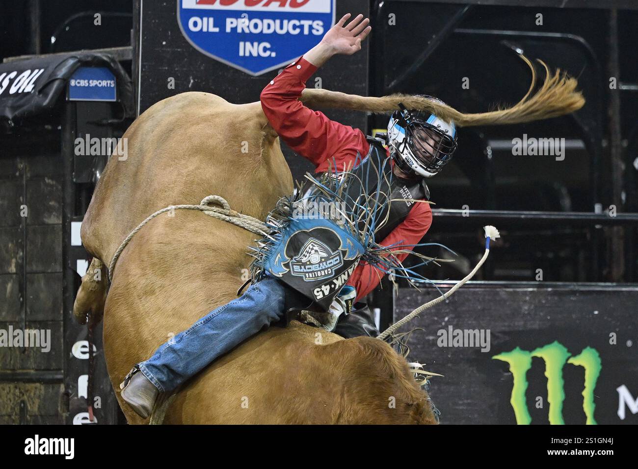 Professional bull rider Dawson Branton rides Big X while competing in ...