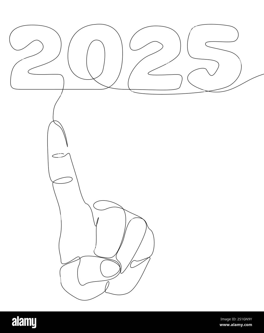 One continuous line of hand with number 2025. Thin Line Illustration ...