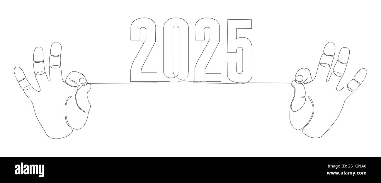 One continuous line of hand with number 2025. Thin Line Illustration ...