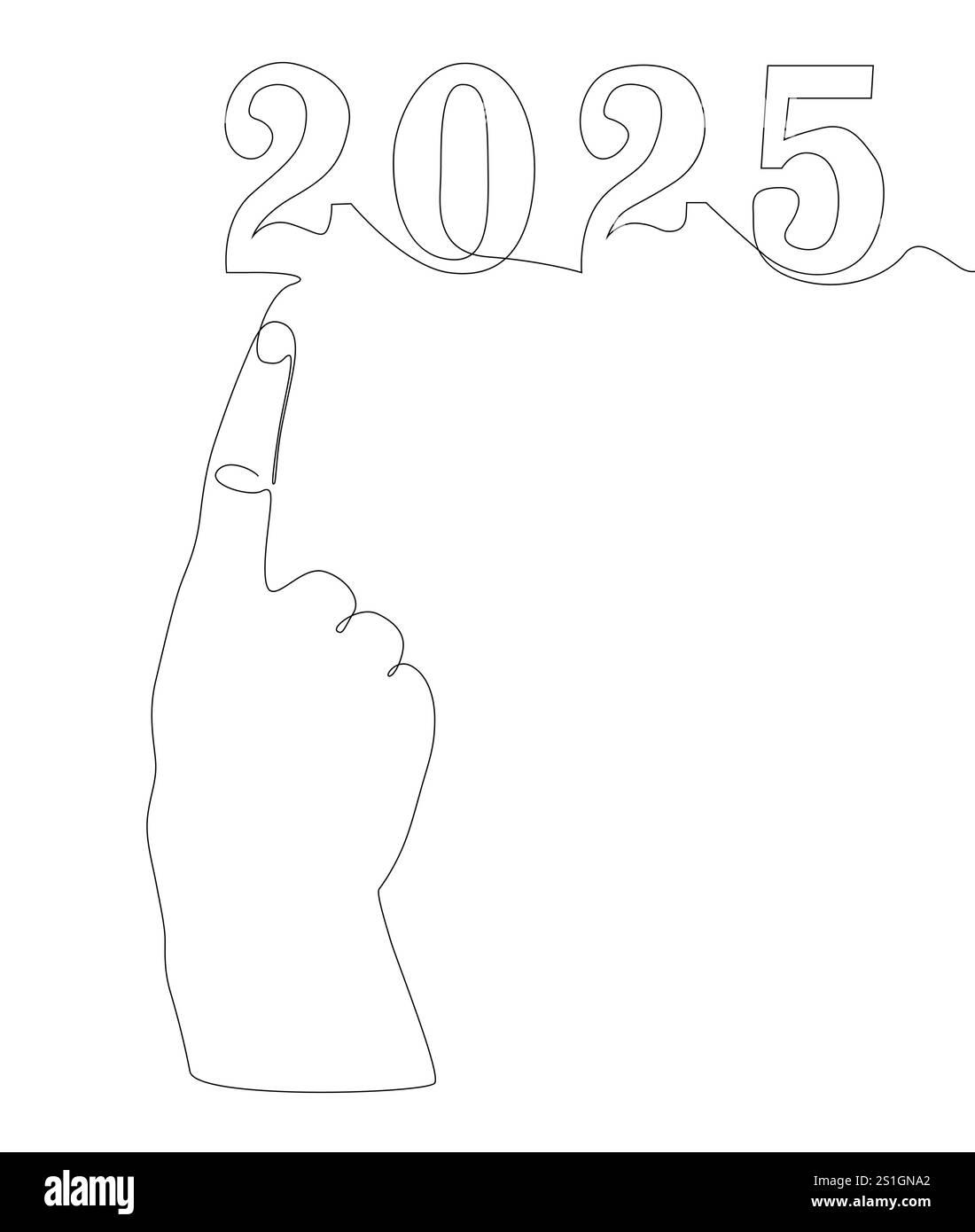 One continuous line of hand with number 2025. Thin Line Illustration ...