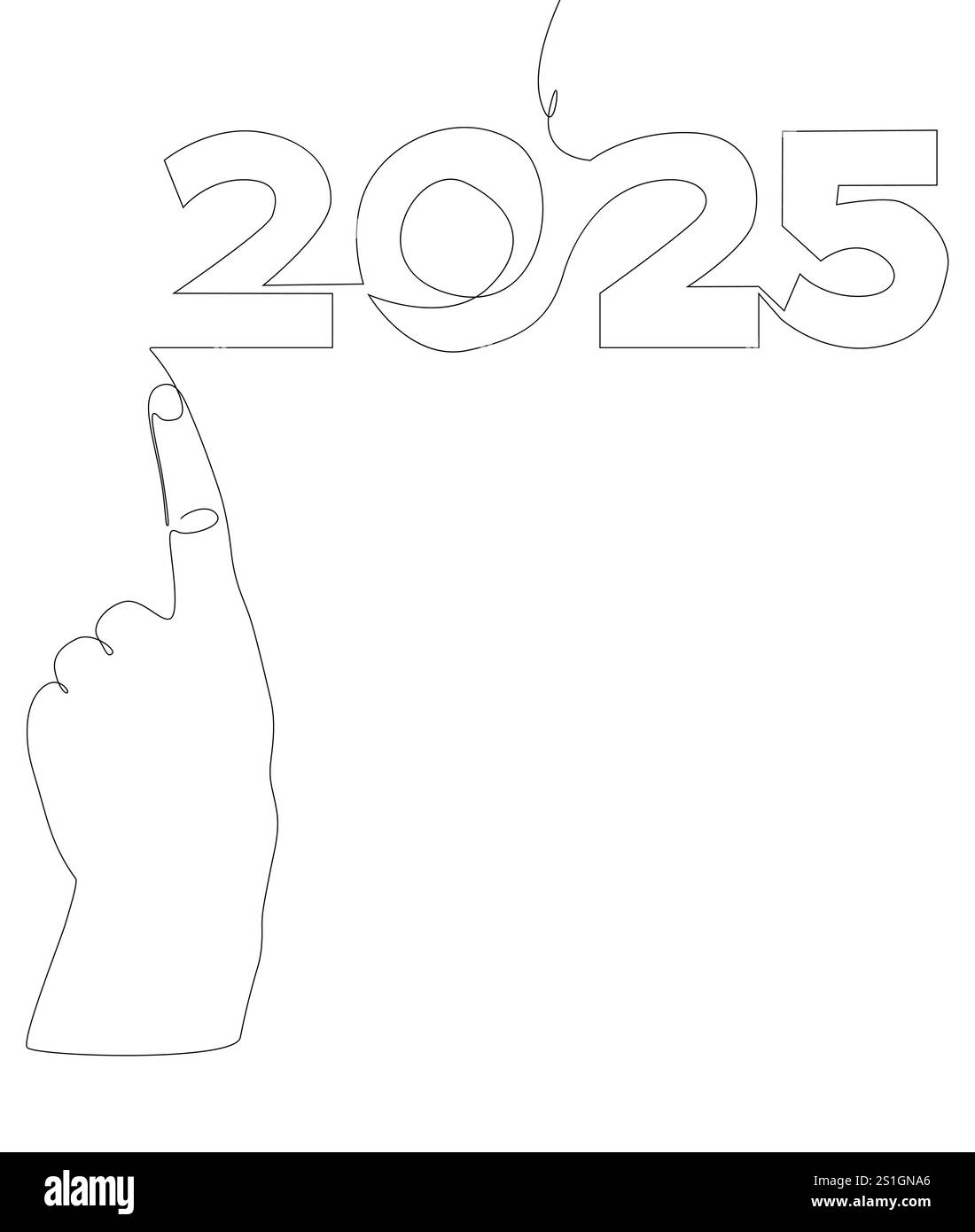 One continuous line of hand with number 2025. Thin Line Illustration ...