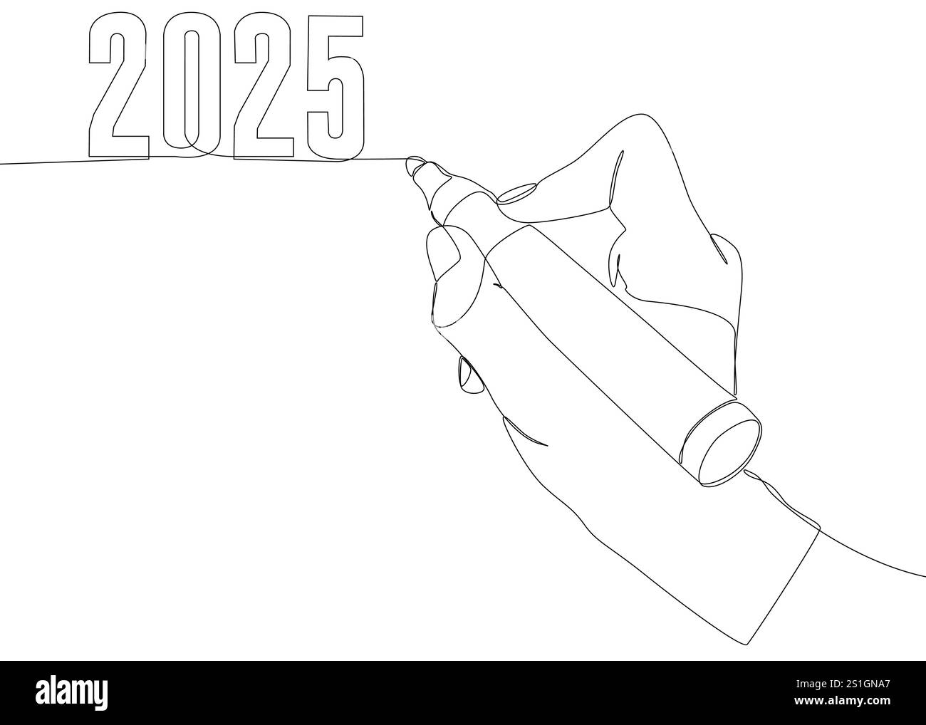 One continuous line of number 2025 written by with felt tip pen. Thin ...