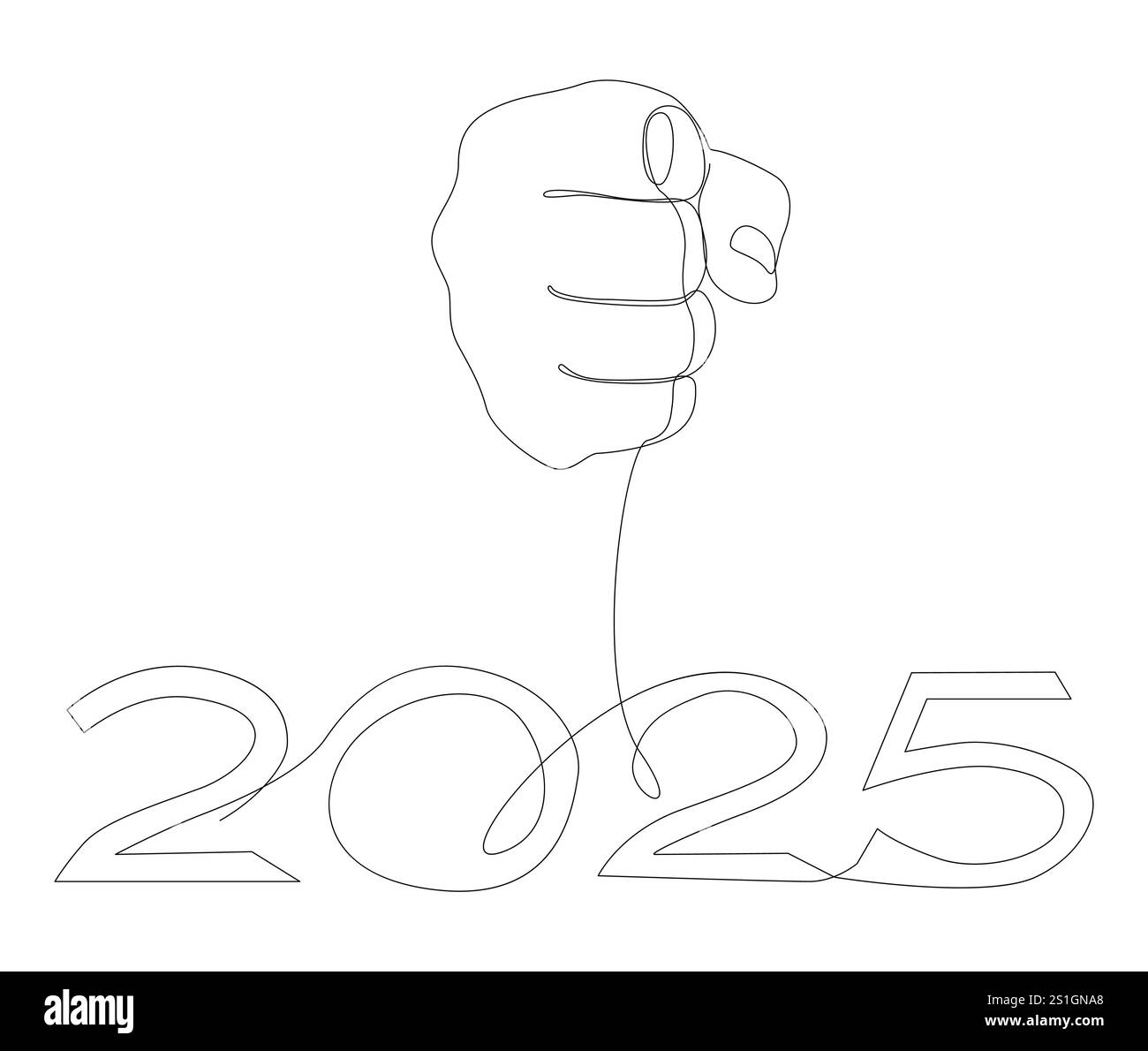 One continuous line of hand with number 2025. Thin Line Illustration ...