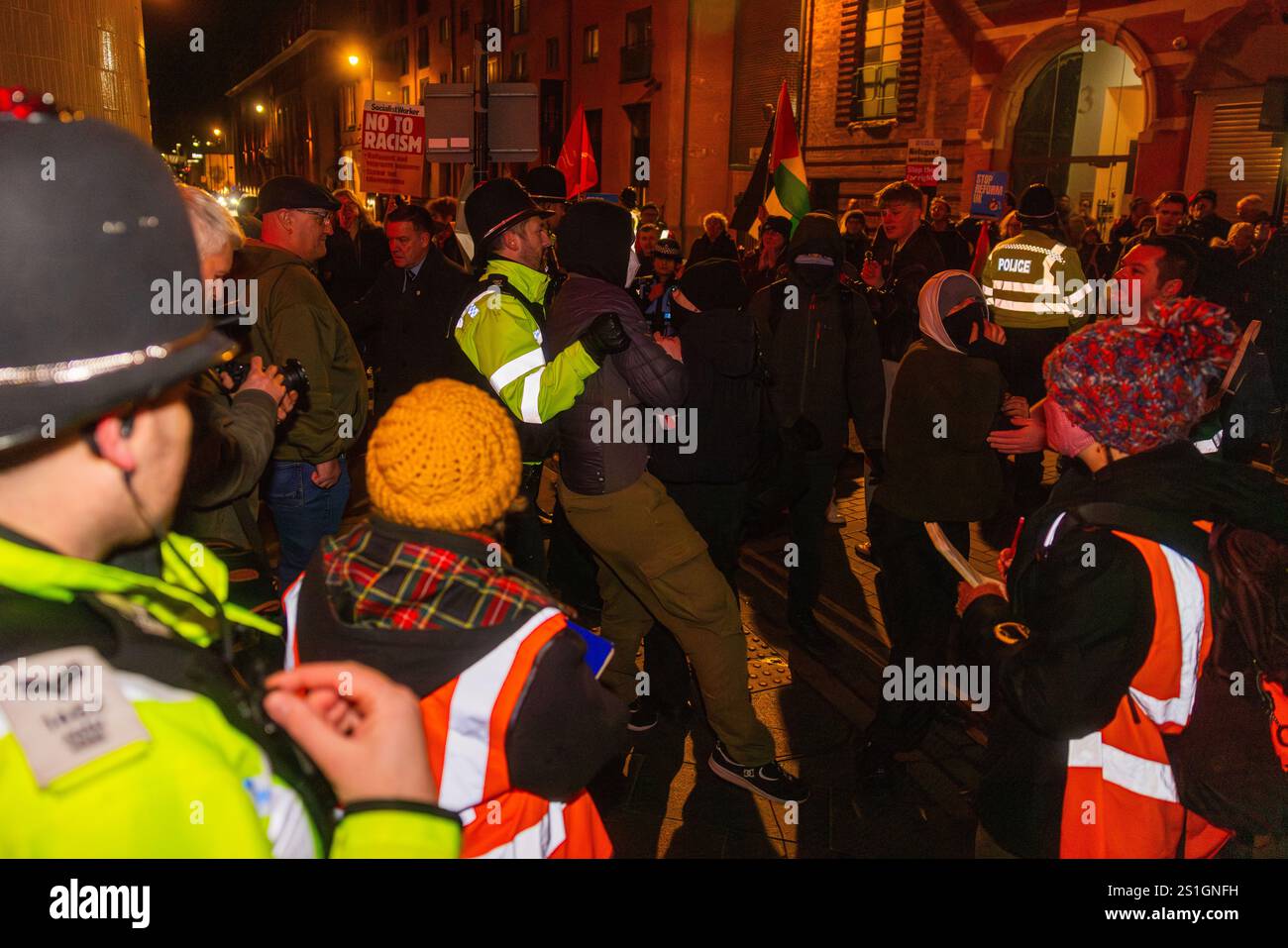 Leicester, UK. 03 01, 2025. Police clash with protestors as Stand Up to ...