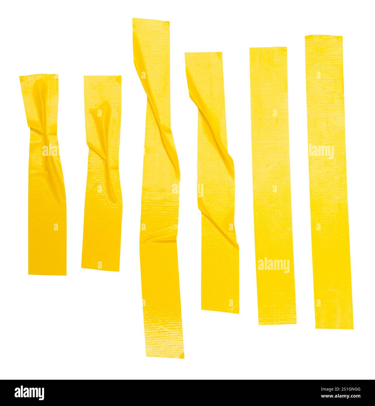 Top view set of wrinkled or crumpled yellow adhesive vinyl tape or ...