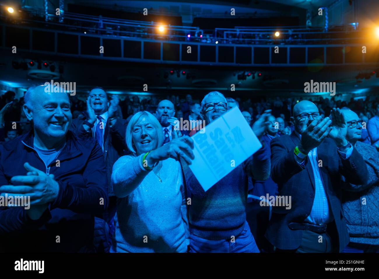 Leicester, UK. 03 01, 2025. Attendees watch on at the Reform UK East ...