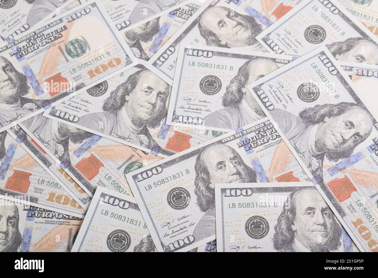 Background of US dollar bills. Top view. American vintage money cash, hundred dollar bills ...