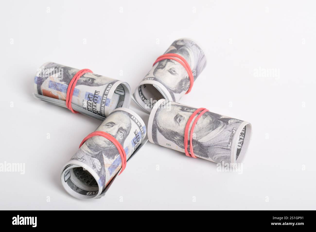 Bundle of money roll of dollars isolated on white background. One ...