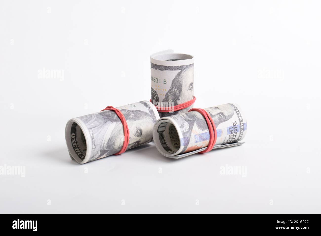 Bundle of money roll of dollars isolated on white background. One ...