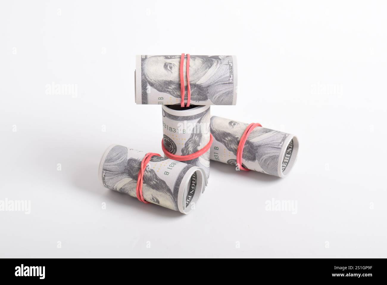 Bundle of money roll of dollars isolated on white background. One ...