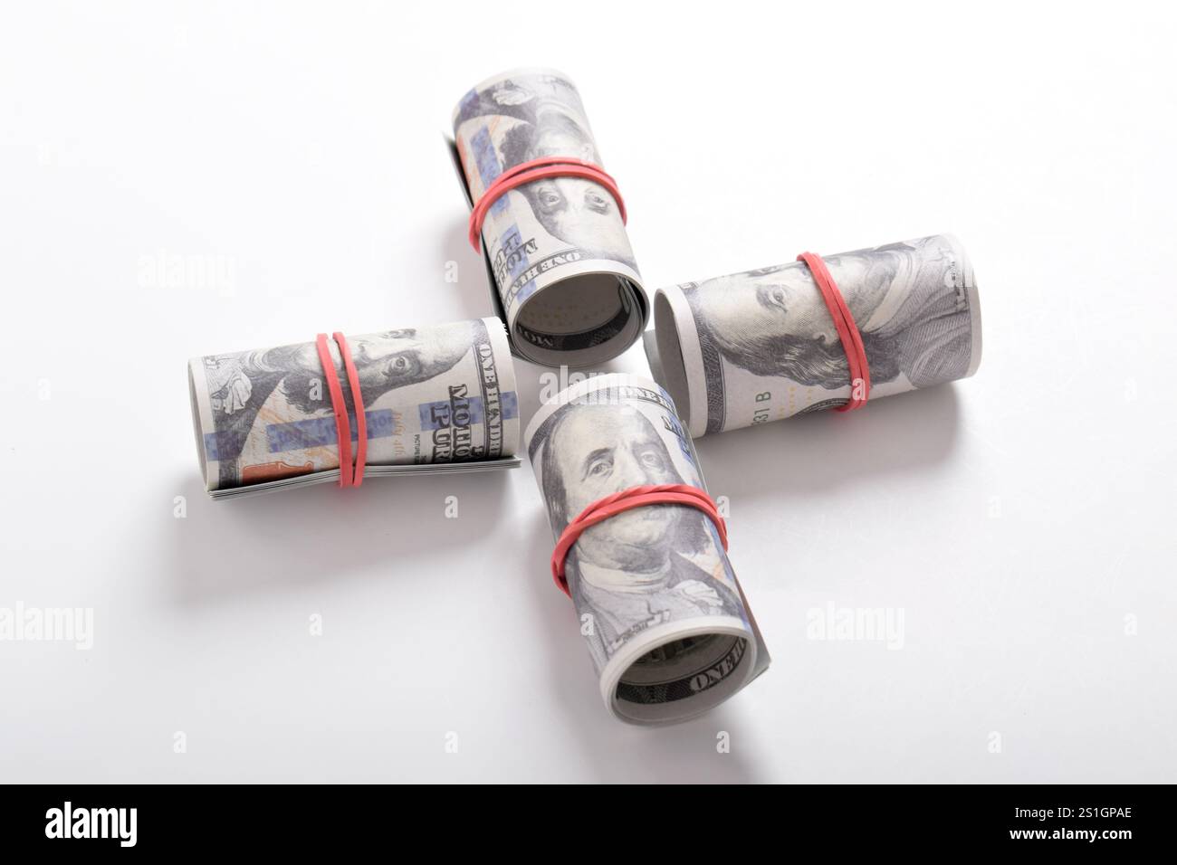 Bundle of money roll of dollars isolated on white background. One ...