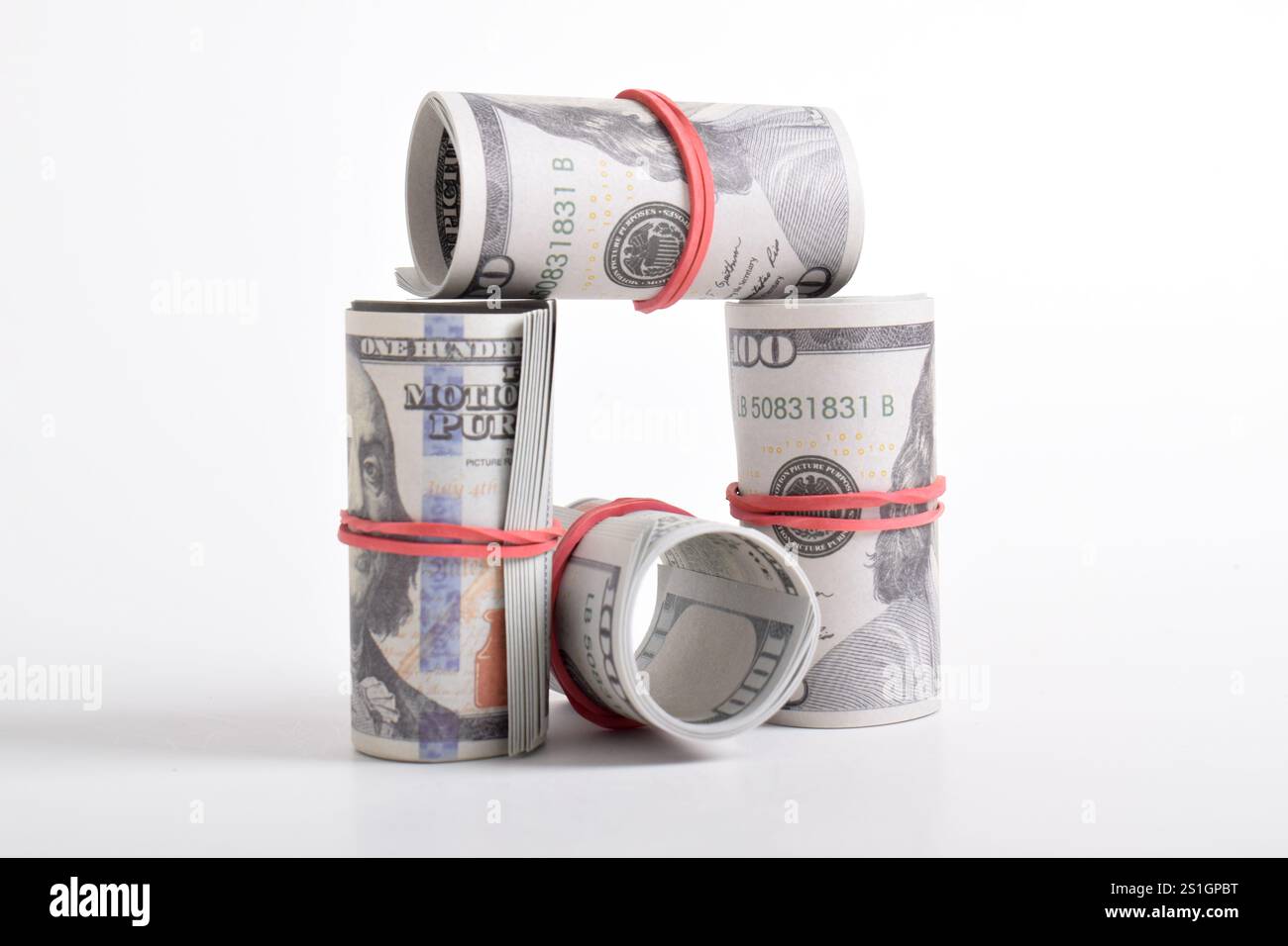 Bundle of money roll of dollars isolated on white background. One ...