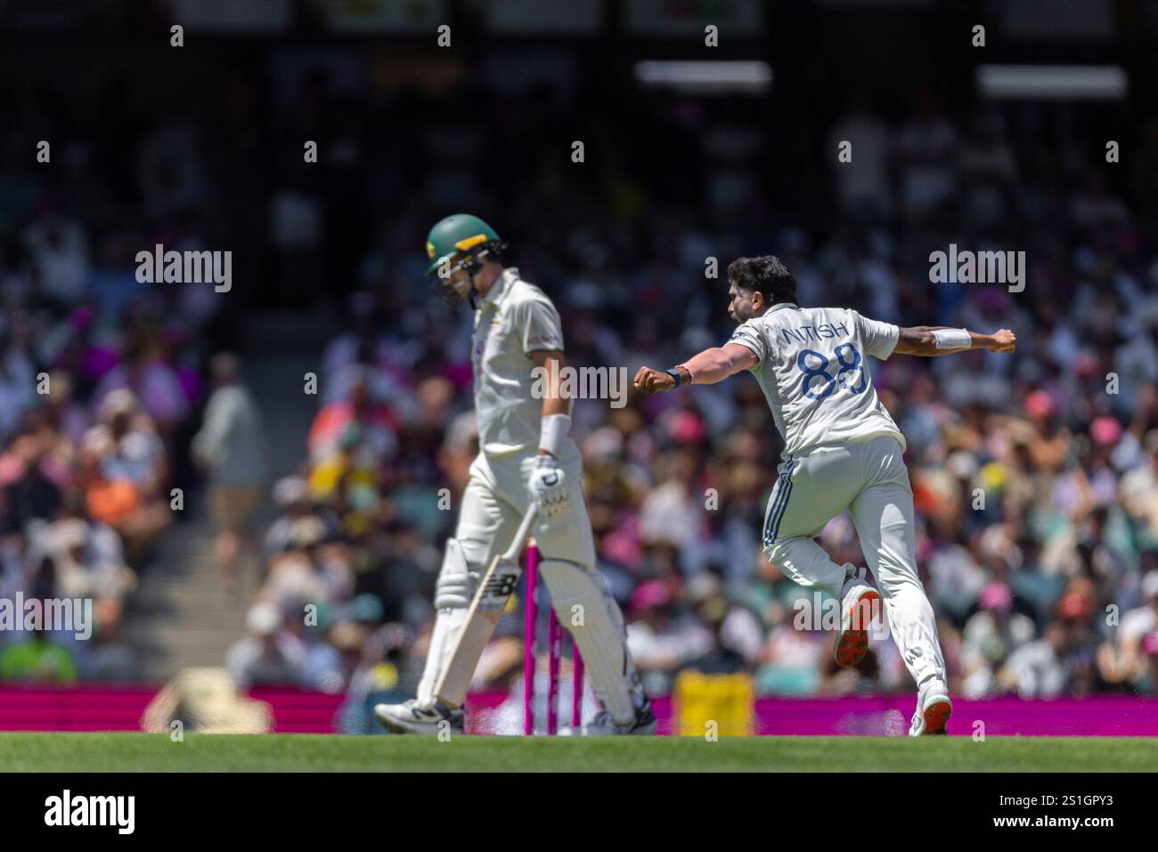 SYDNEY, AUSTRALIA - JANUARY 04: Nitish Kumar Reddy of India celebrates ...
