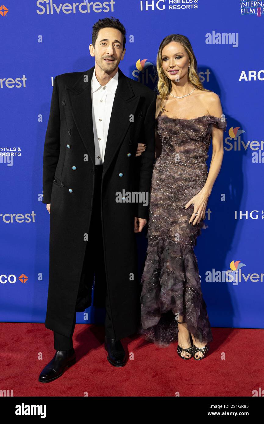 Adrien Brody and Georgina Chapman attend the arrivals of the 2025 Palm ...