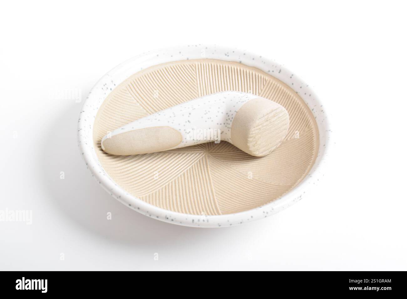 Ceramic mortar and pestle isolated on white background. Cliping path ...