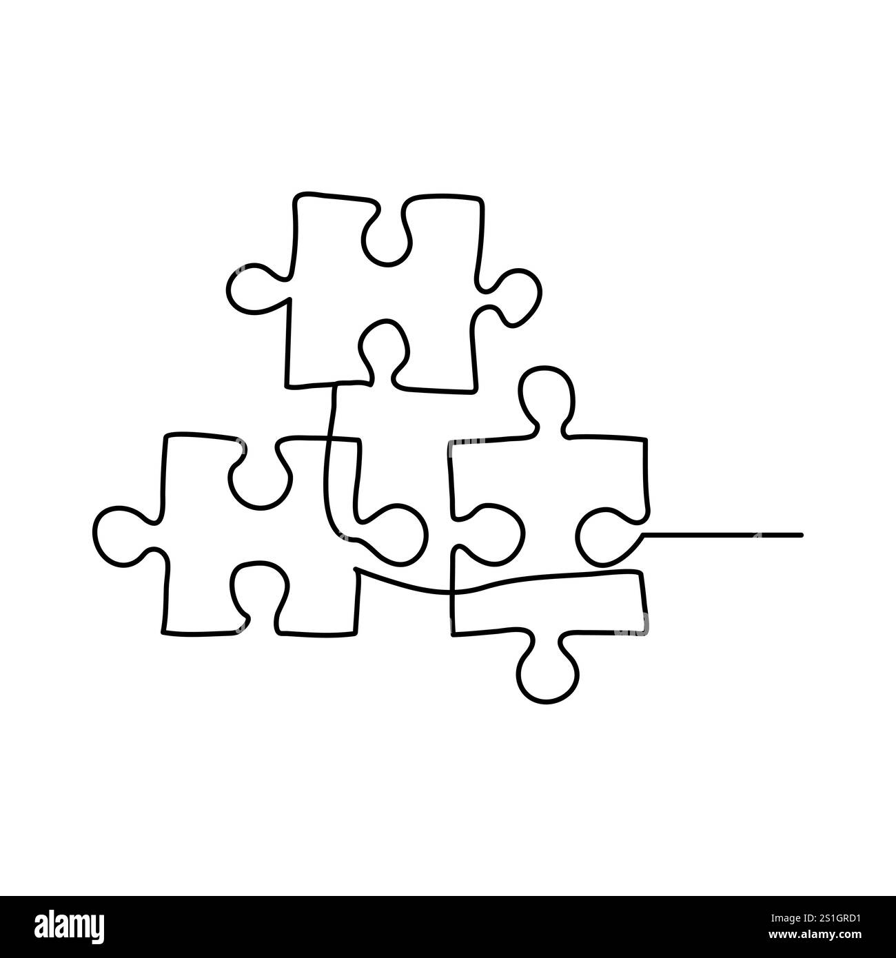 Continuous one line drawing of two pieces of jigsaw on white background ...