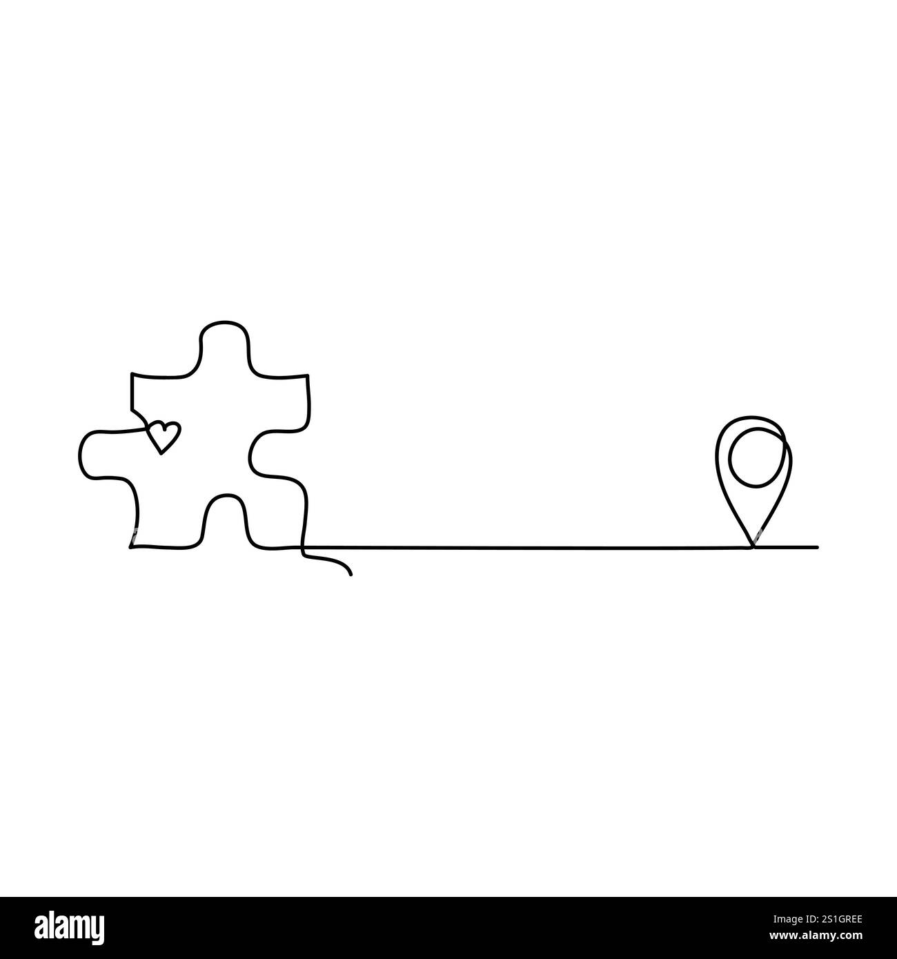 Continuous one line drawing of two pieces of jigsaw on white background ...