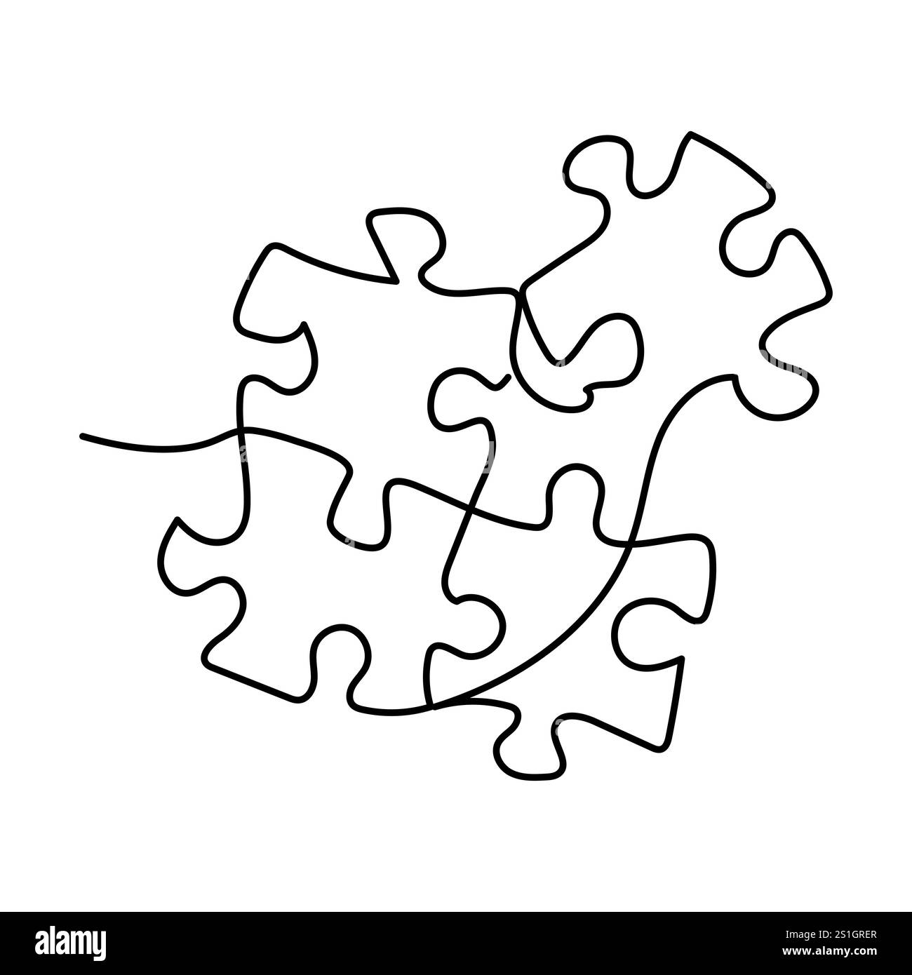 Continuous one line drawing of two pieces of jigsaw on white background ...