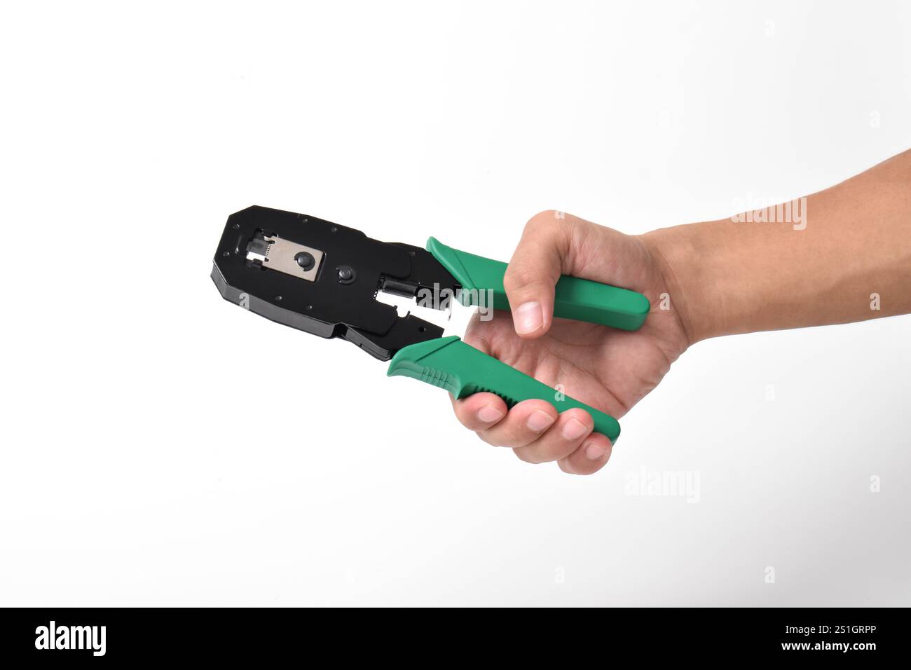 Hand holding Crimping Tools isolated on white background. Crimping ...