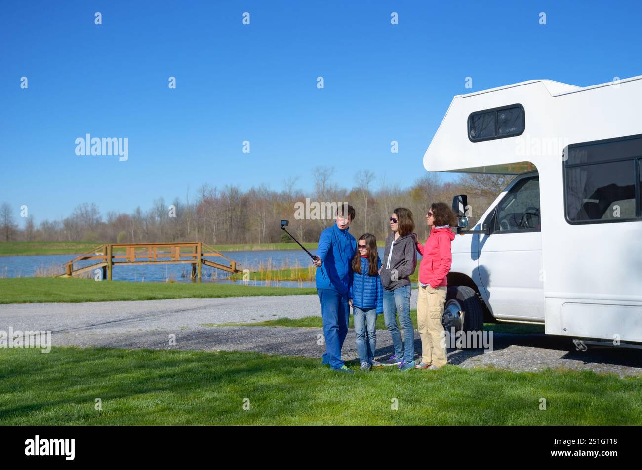 Family vacation, RV travel with kids, happy parents with children have ...