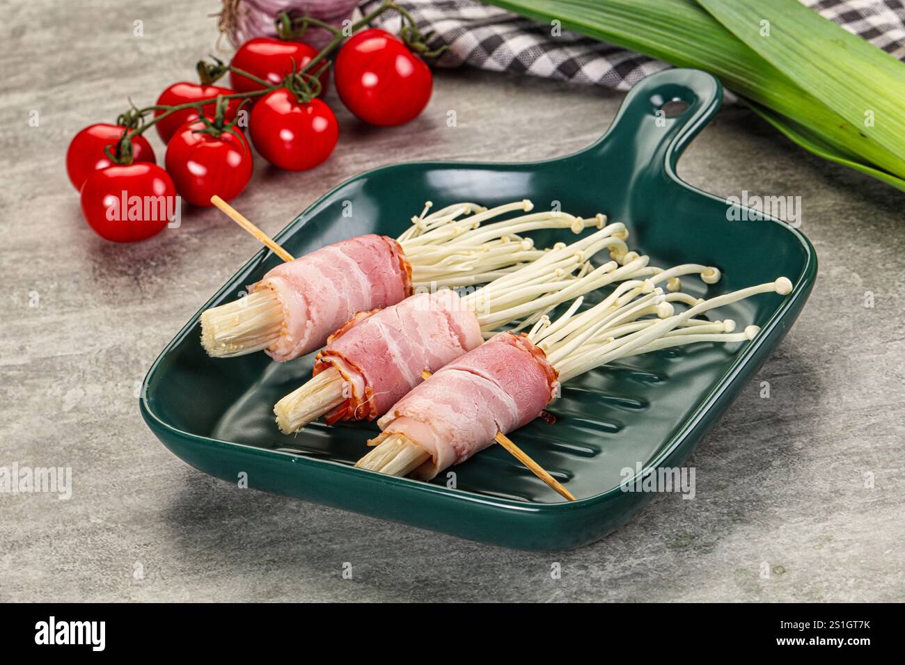 Raw roll with enoki mushroom and bacon Stock Photo - Alamy