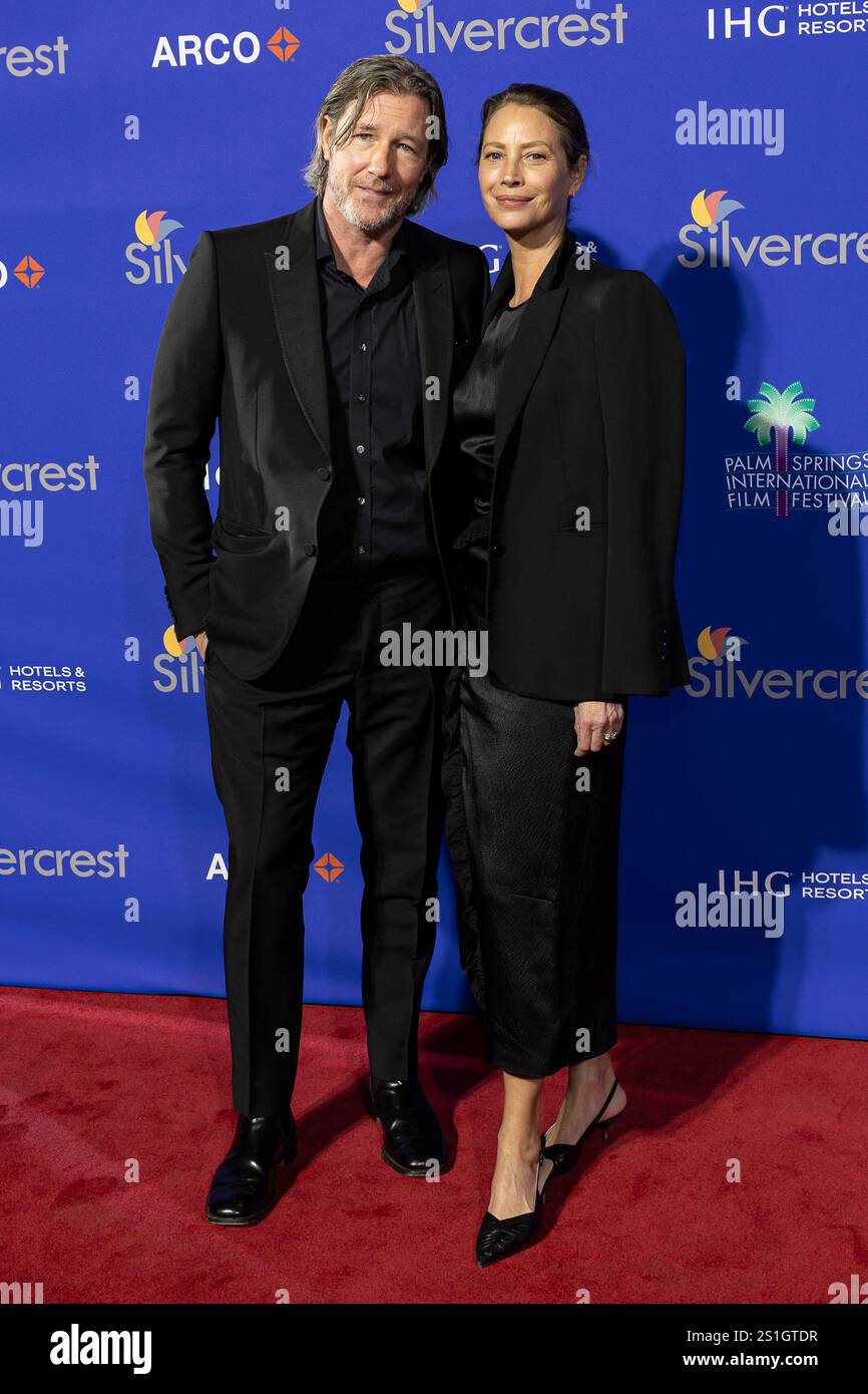 Palm Springs, USA. 03rd Jan, 2025. Edward Burns and Christy Turlington attend the arrivals of ...