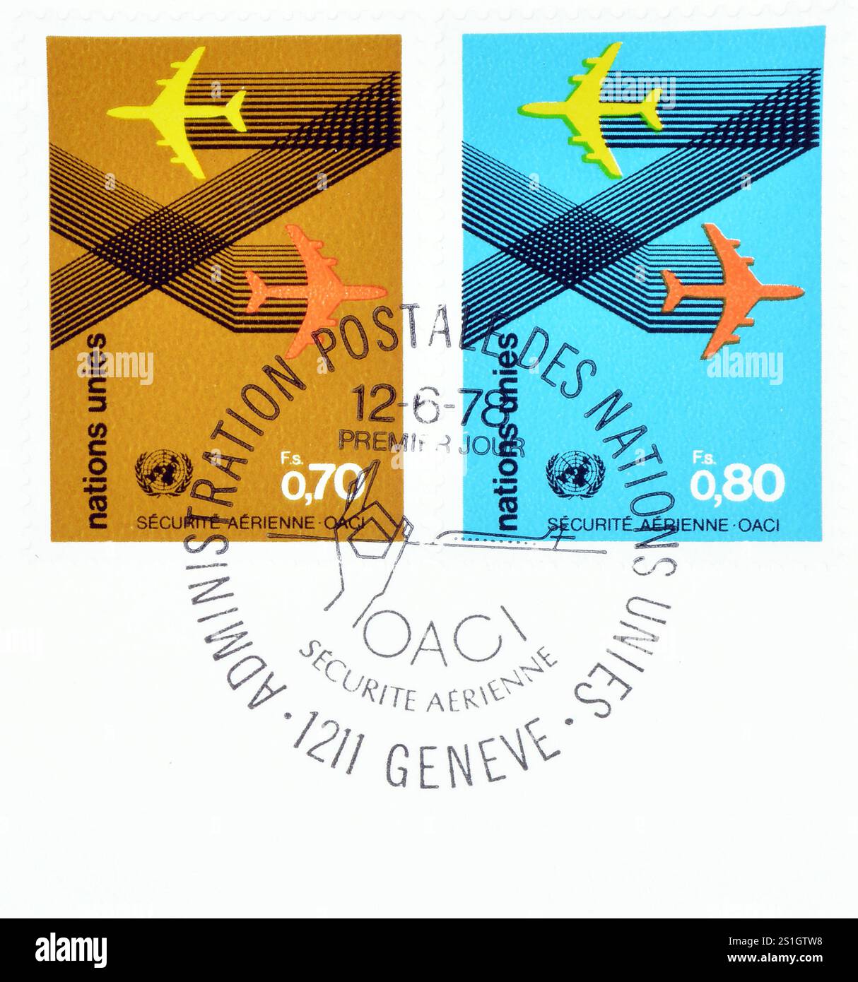 Cancelled postage stamp printed by United Nations, Geneva, that ...