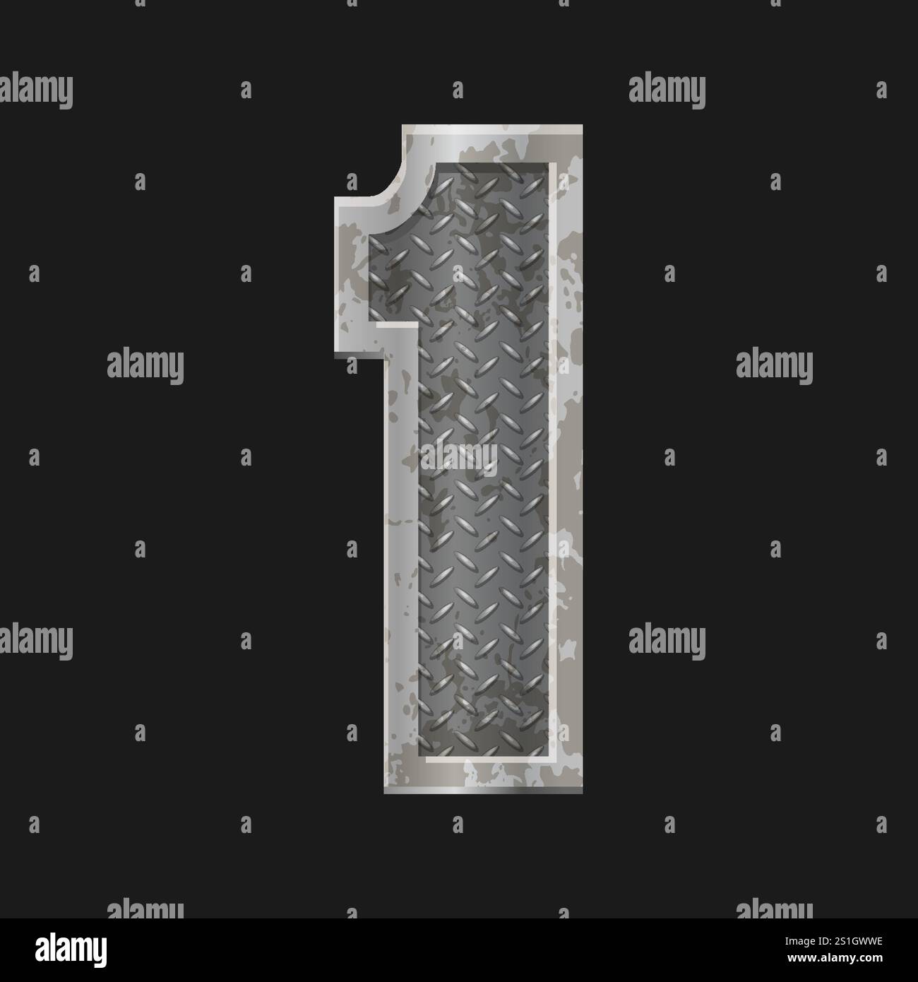 Metallic style silver number One. Iron number 1 isolated in vector ...