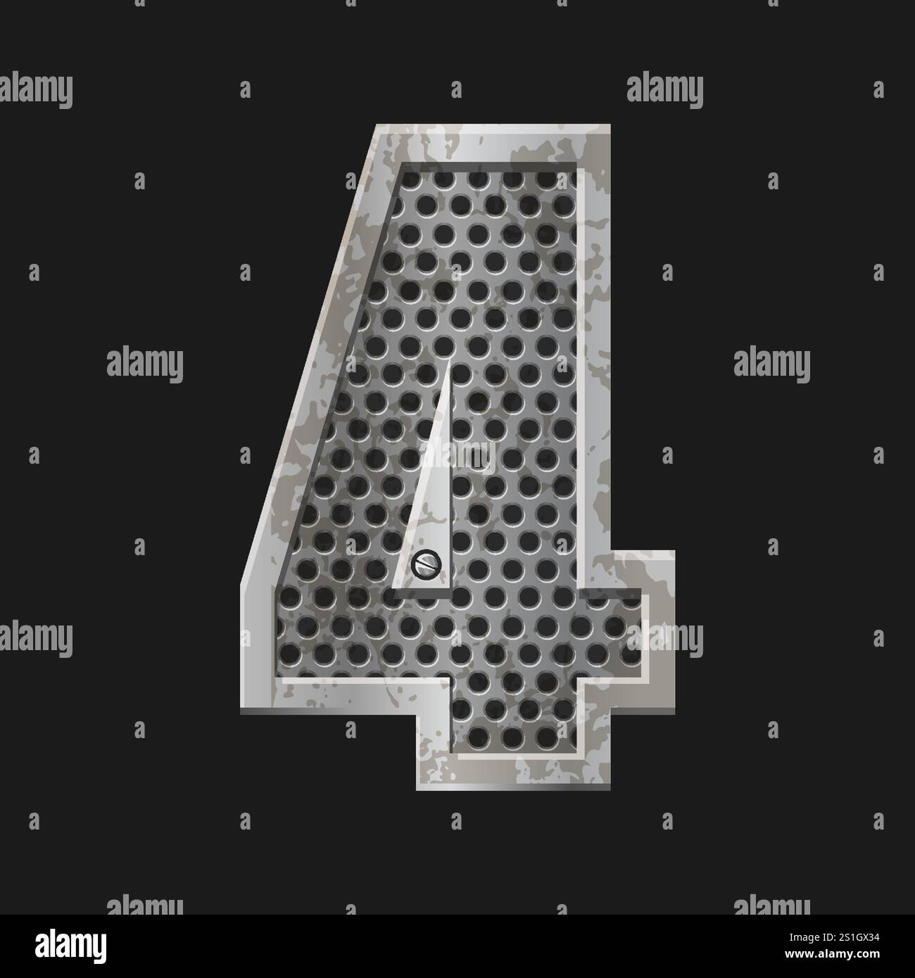 Metallic style silver number Four. Iron number 4 isolated in vector ...