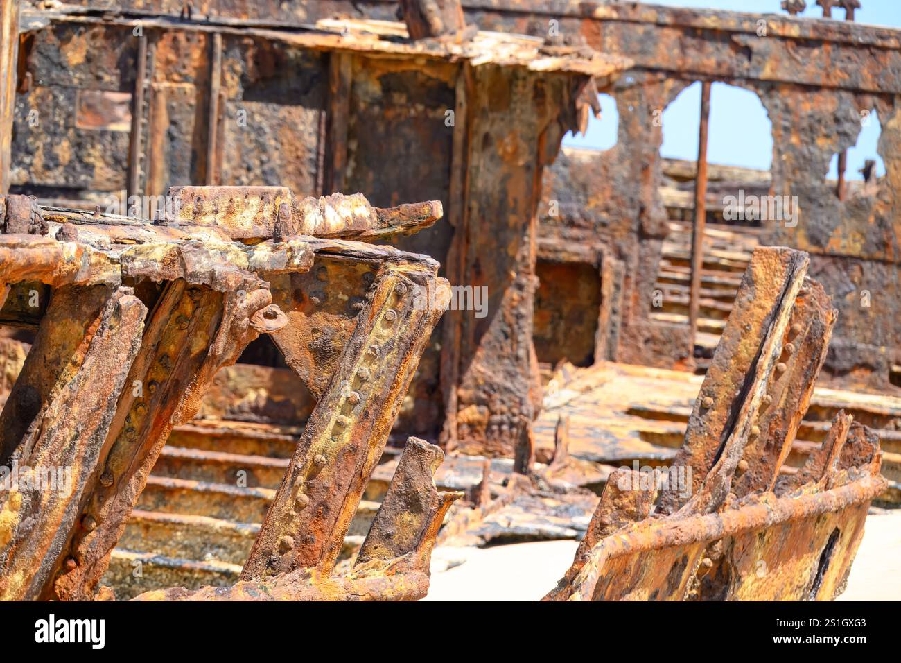 Maheno ship wreck, K'gari Fraser island, historic rusted wreckage 75 ...