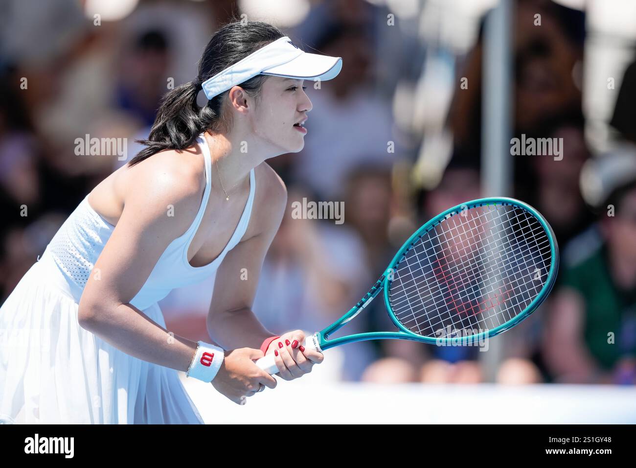 Canberra, Australia; 4th Jan 2025: Sijia Wei of China is pictured in action against Aoi Ito of ...