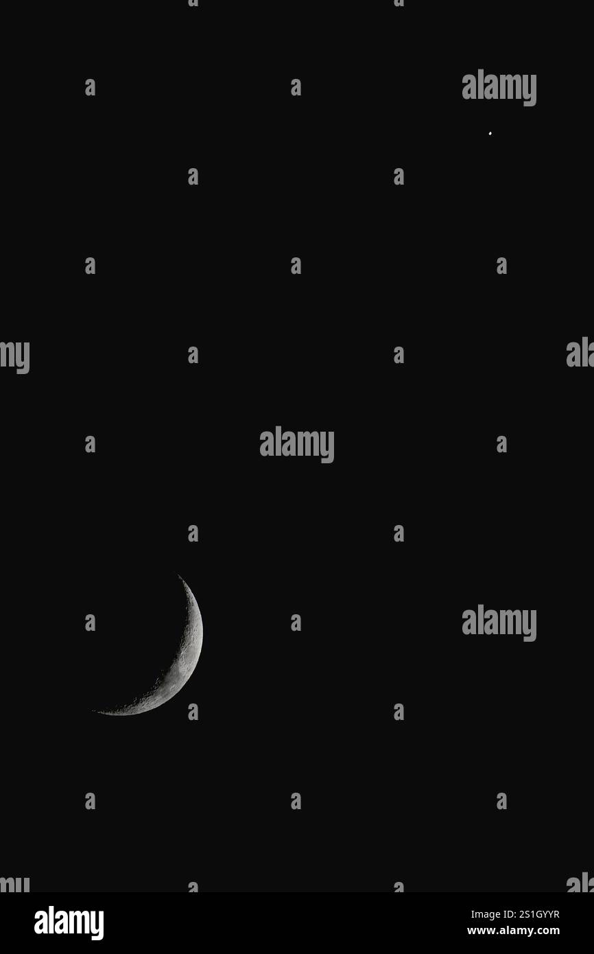 Belfast, UK. 03rd Jan, 2025. Crescent Moon with Venus Credit: Bonzo ...