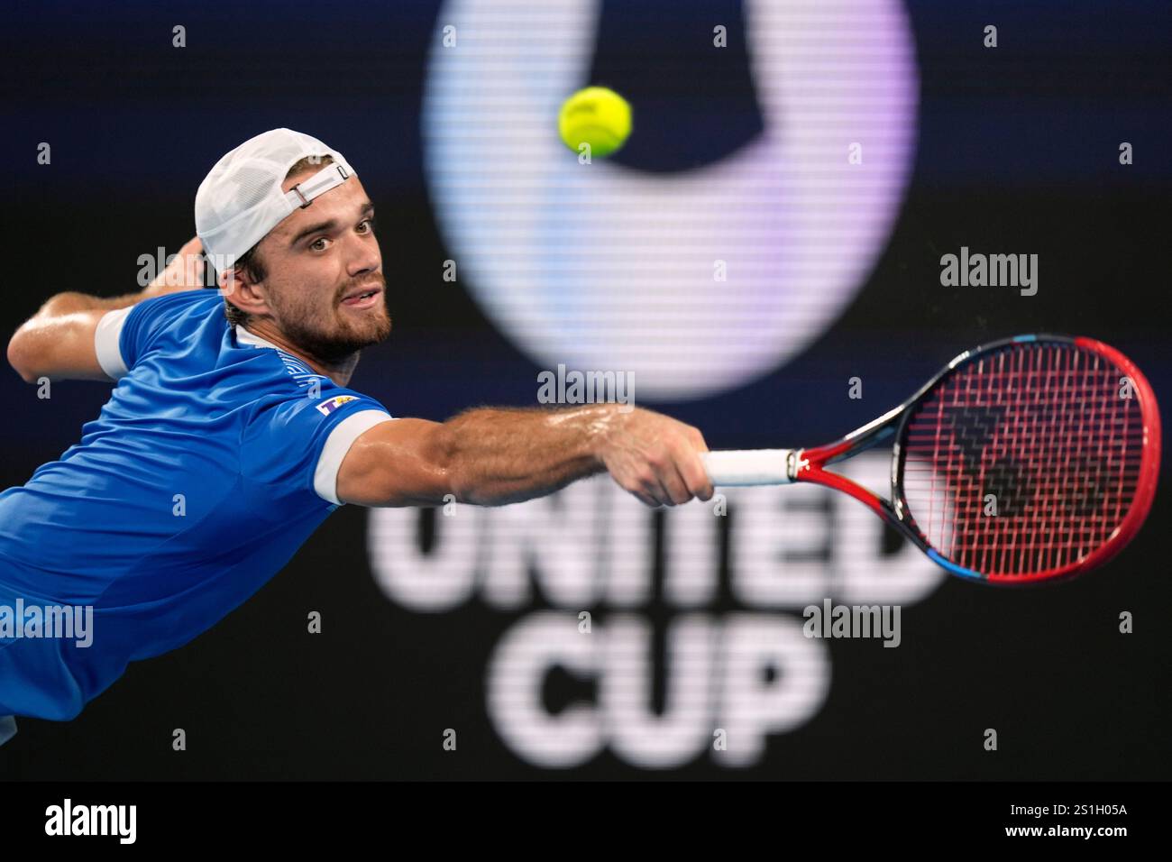 Czechia's Tomas Machac hits a backhand to Taylor Fritz of the U.S ...