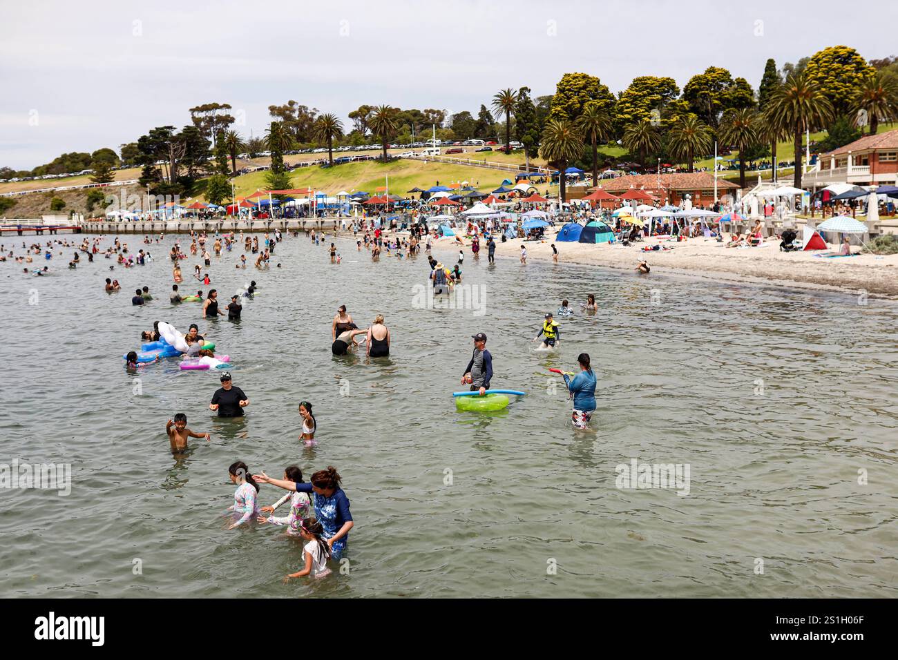 Melbourne, Australia. 04th Jan, 2025. People enjoy the sunny day at Geelong Beach, with ...