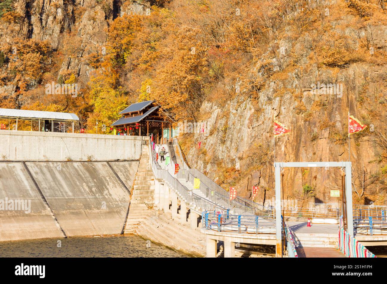 Steps leading up to the dam in the Guan Shan Lake near Benxi, China ...