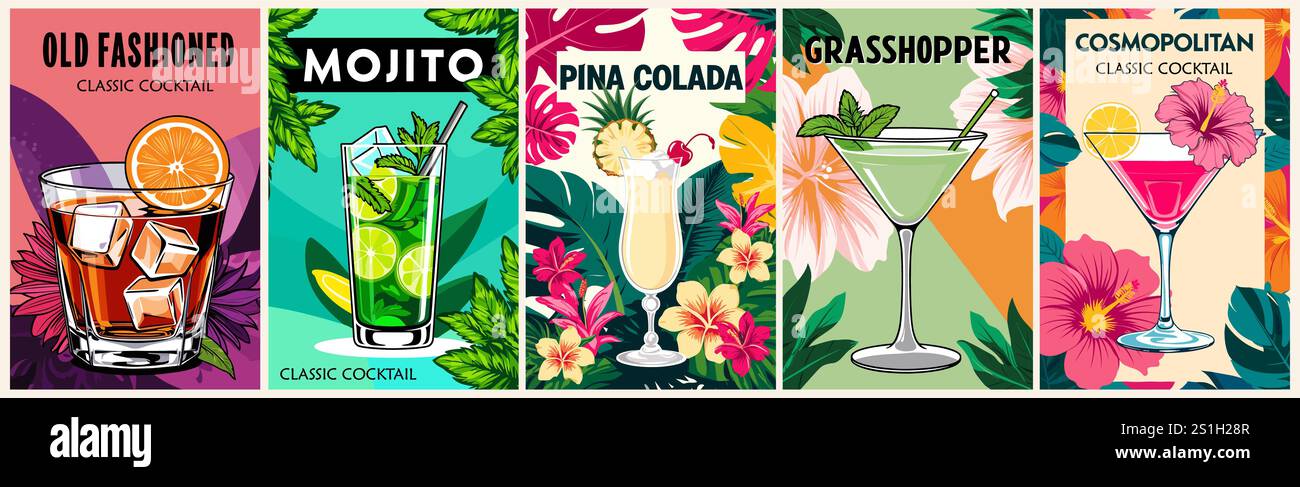 Cocktails retro poster vector wall art set Stock Vector Image & Art - Alamy