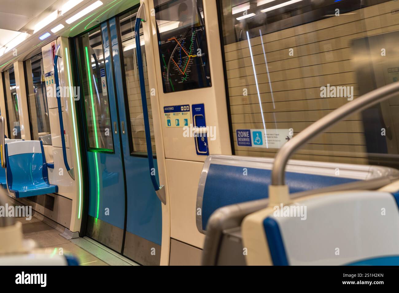 Inside the Montreal metro empty subway car Stock Photo - Alamy