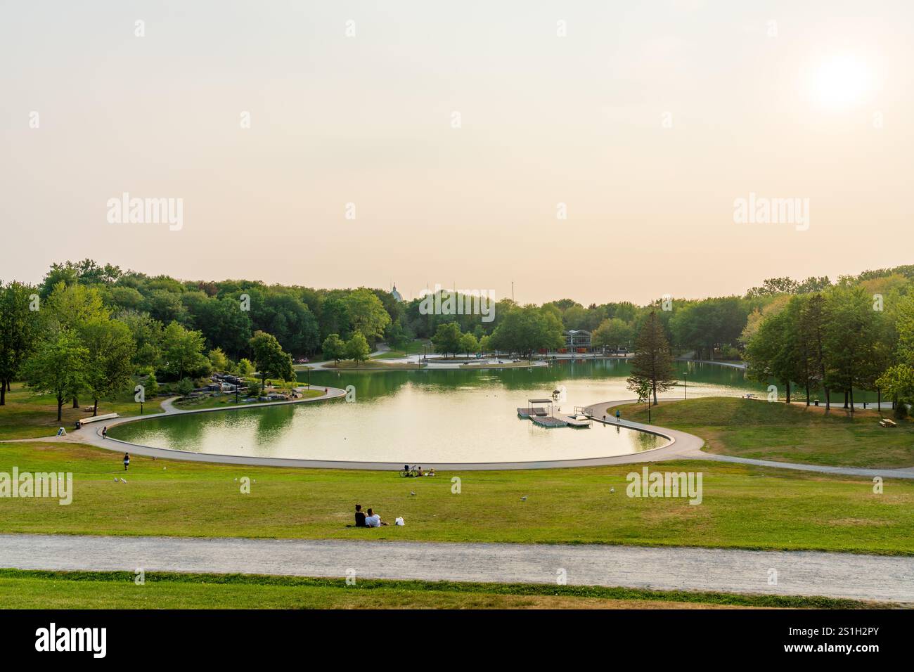 Mount Royal Park ( Parc du Mont-Royal ) Beaver Lake in summer sunset ...