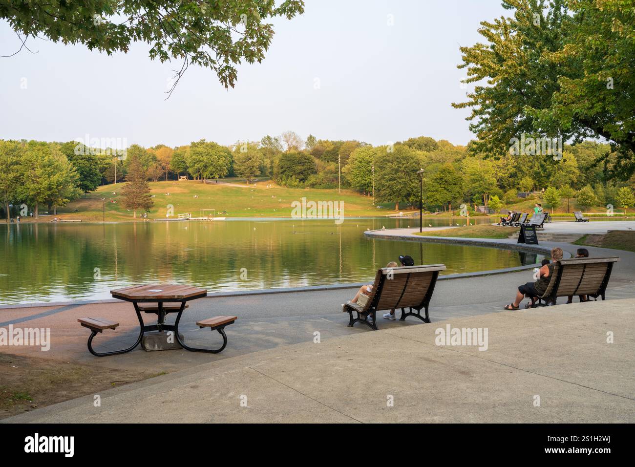 Mount Royal Park ( Parc du Mont-Royal ) Beaver Lake in summer sunset ...
