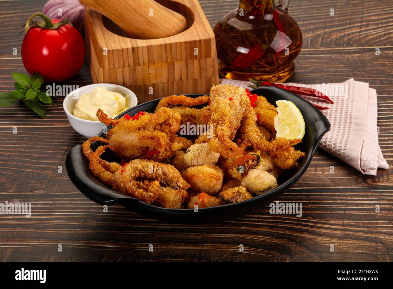 Fritto misto - deep fried seafood mix - calamari, prawn, fish, mussels ...