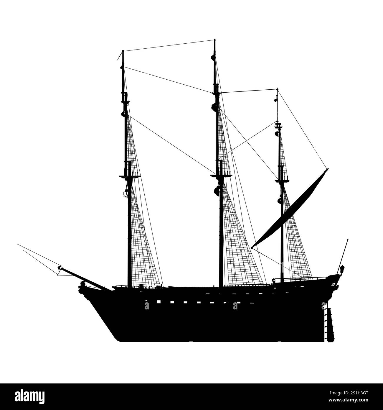 Large ship sails on the water. The ship is a sailboat with a long mast ...