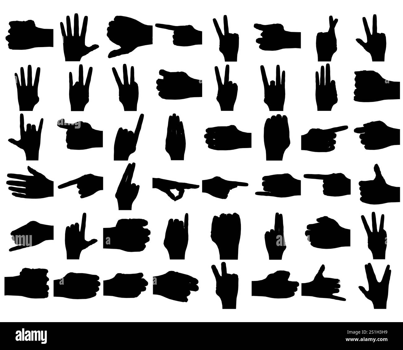 Collection of hand silhouettes with various fingers pointing in ...