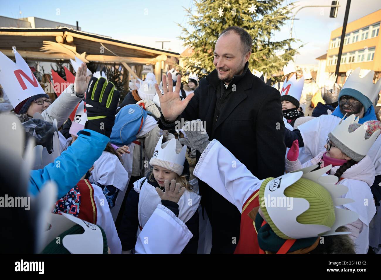 Slusovice, Czech Republic. 04th Jan, 2025. Priest Lukas Jambor blessing ...