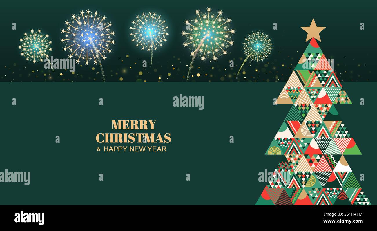 Merry Christmas and Happy New Year greeting holiday card with Christmas ...