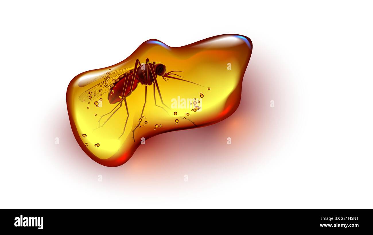 Amber with insect mosquito inside. Fossil ancient orange stone amber ...