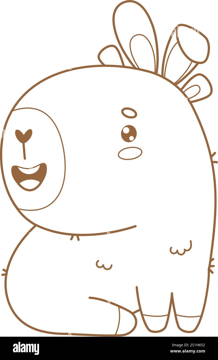 Outline Happy Easter Capybara with Bunny Ears. Cute cartoon animal ...