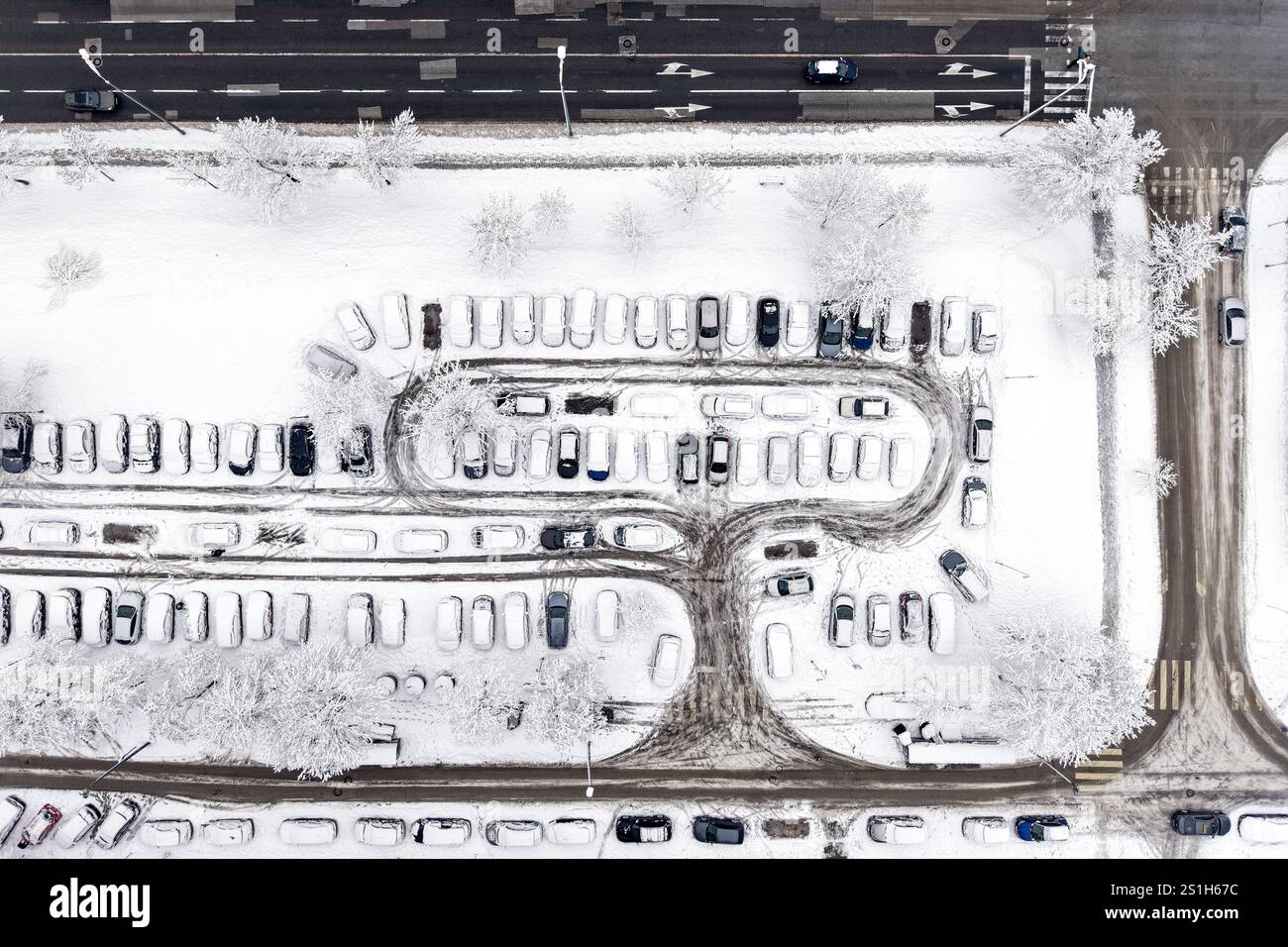 Aerial view of the snow-covered district Alipasino Polje (Ali Pasha's ...