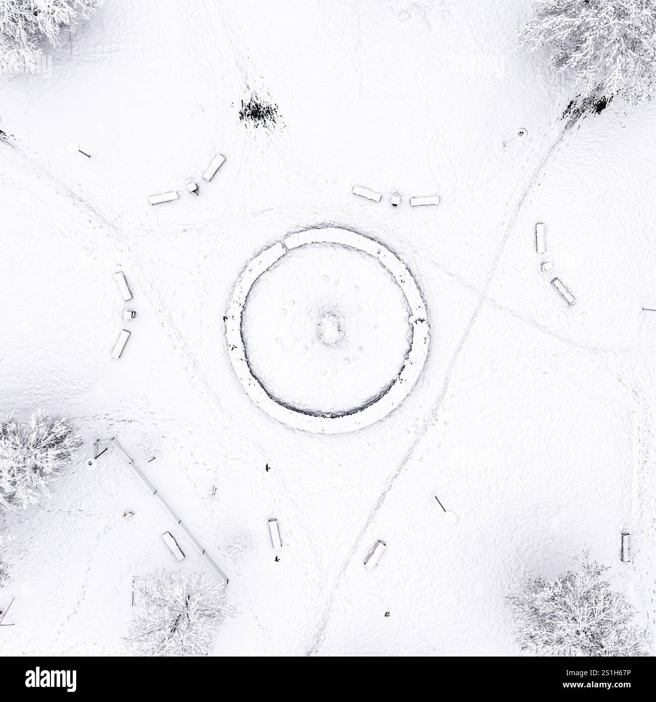 Aerial view of the snow-covered district Alipasino Polje (Ali Pasha's ...