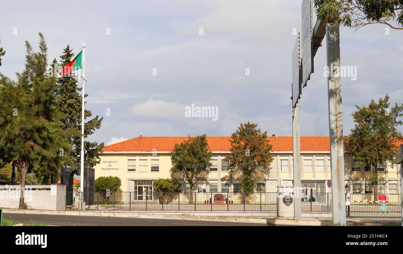 Portuguese flag waving in the wind at the army transport regiment ...